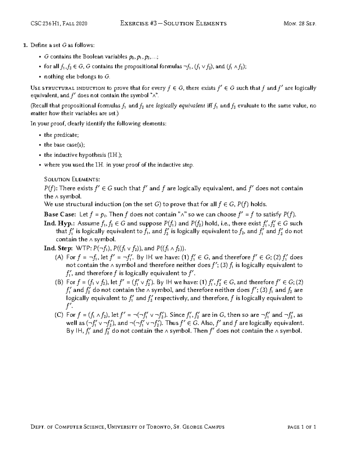 E3 solutions - CSC 236 H1, Fall 2020 Exercise #3—Solution Elements Mon ...