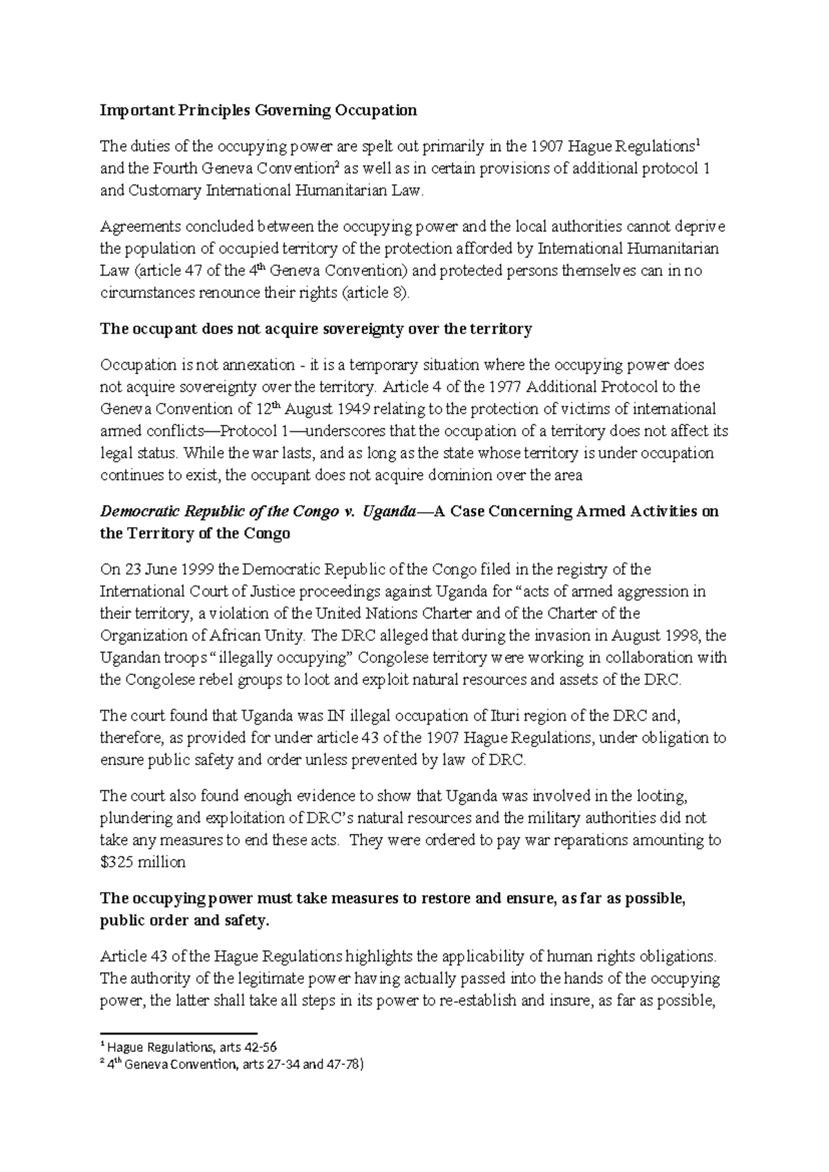 Important Principles Governing Occupation - Agreements concluded ...