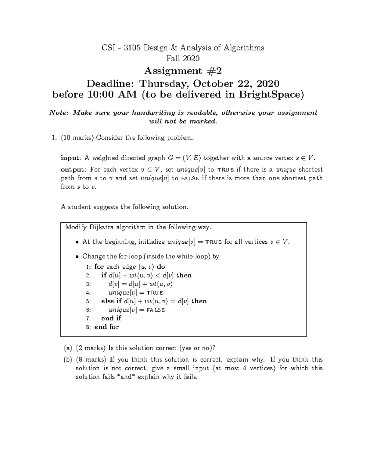 CSI3105_Assignment2 - CSI - 3105 Design & Analysis of Algorithms Fall 2020 Assignment Deadline ...
