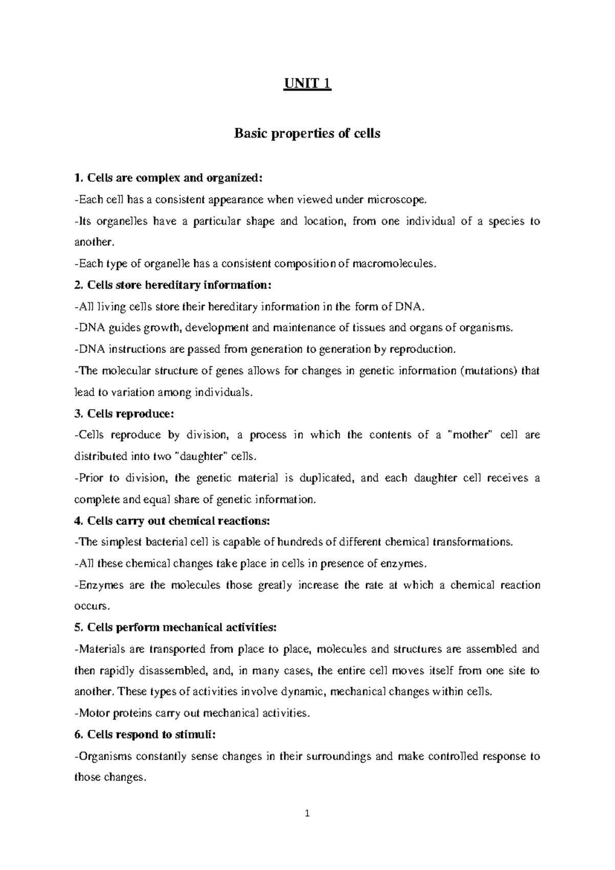 UNIT - 1 - Cell biology notes for biotechnology students - UNIT 1 Basic ...