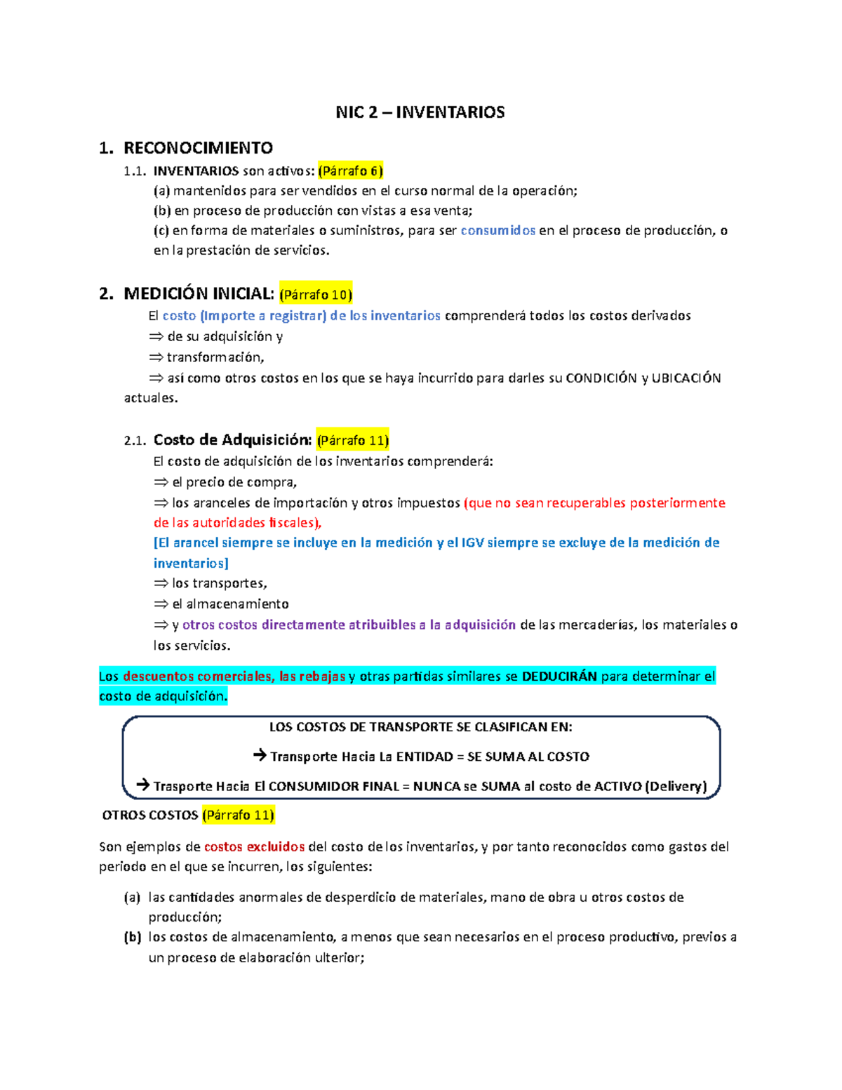 NIC 2 - Resumen Nic 2 - NIC 2 – INVENTARIOS 1. RECONOCIMIENTO ...