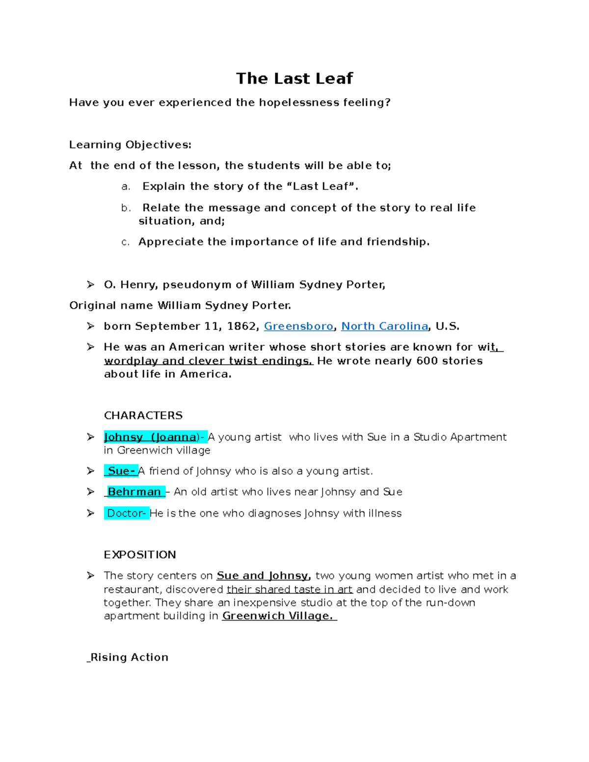 Explanation The Last Leaf - The Last Leaf Have you ever experienced the ...