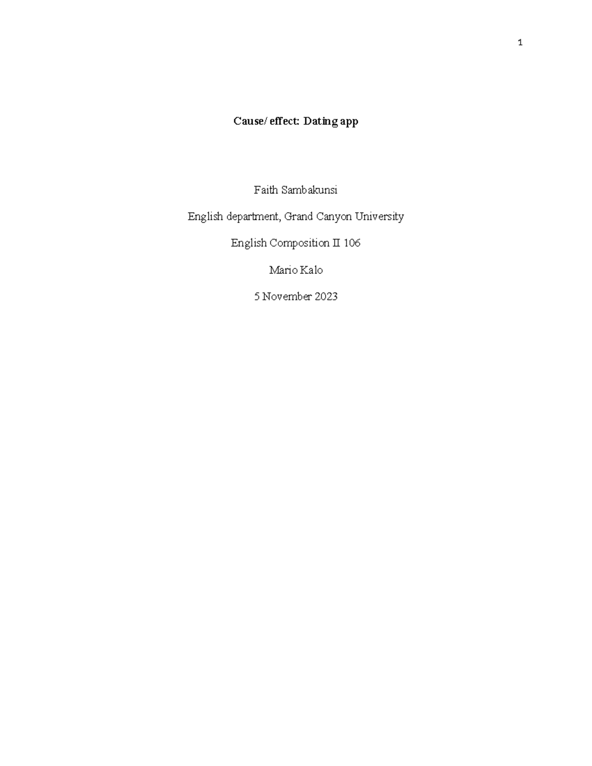 GCU ENG 106- Causal chain essay. English composition II - Cause/ effect ...