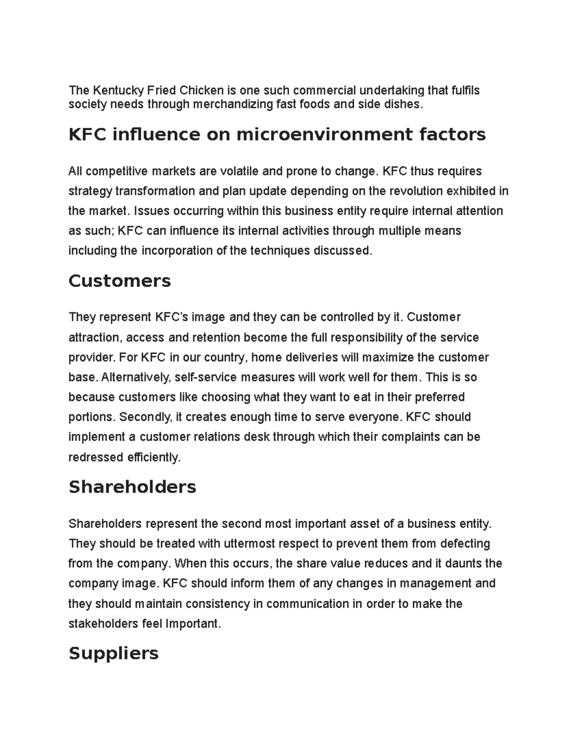 The Kentucky Fried Chicken - KFC influence on microenvironment factors ...