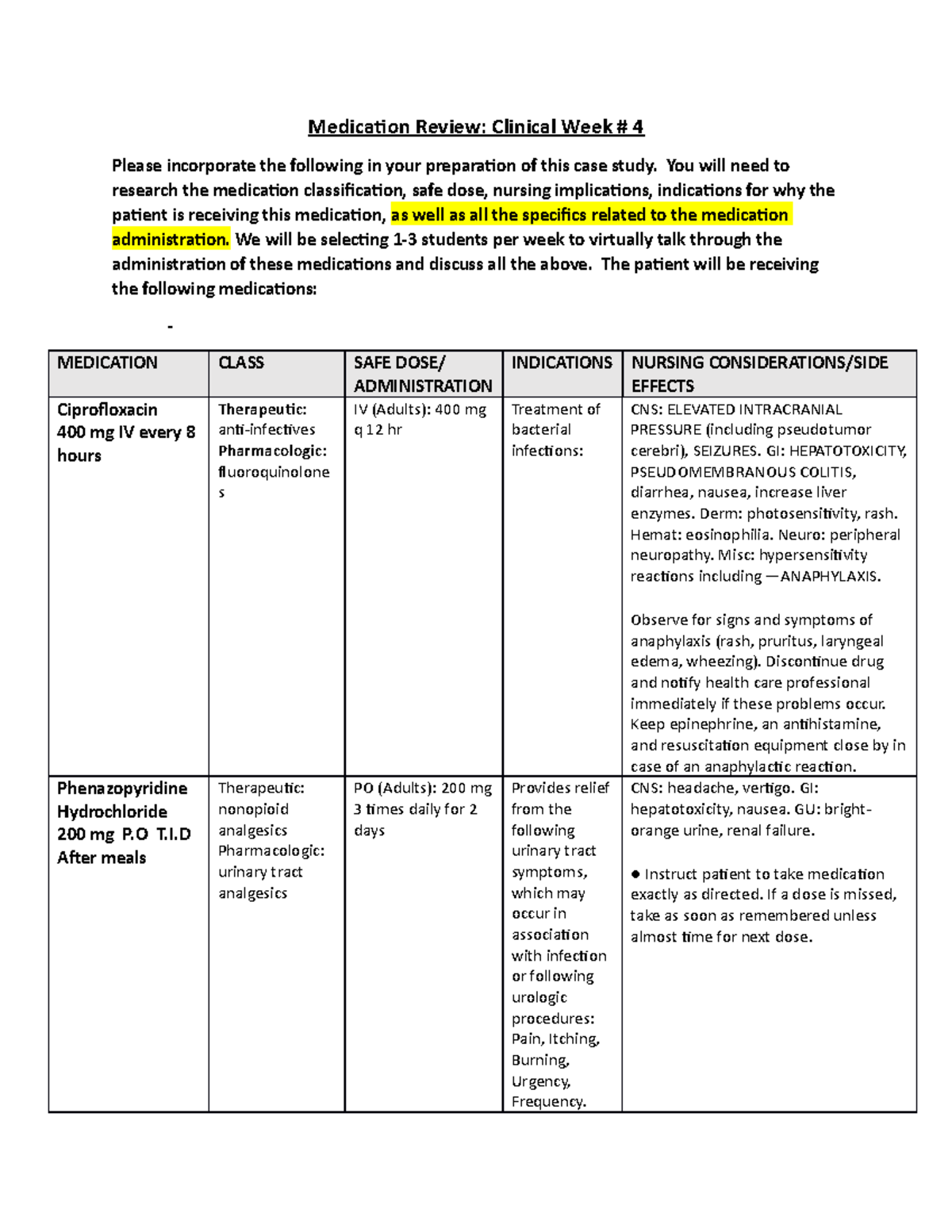 Medication Review- Clinical Week #4-1 - You will need to research the ...
