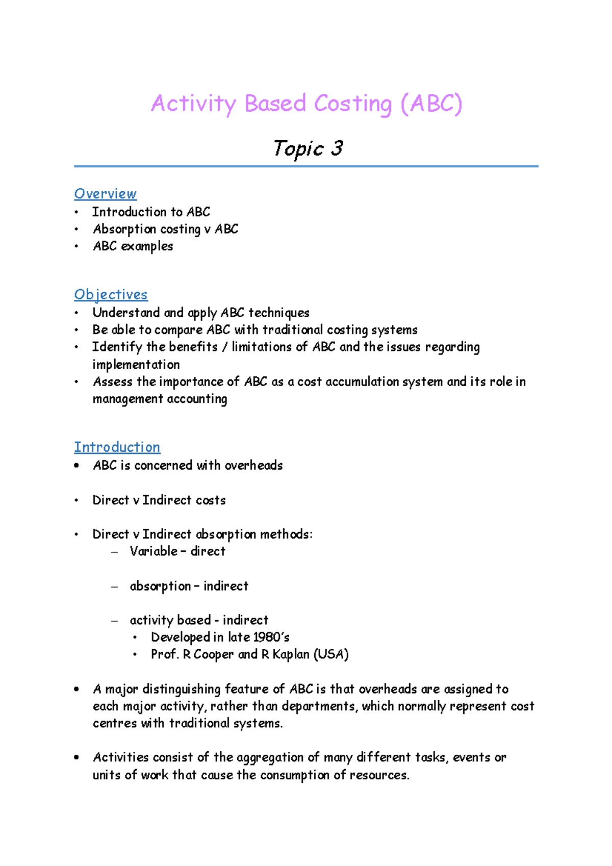 Activity-Based Costing - Activity Based Costing (ABC) Topic 3 Overview ...