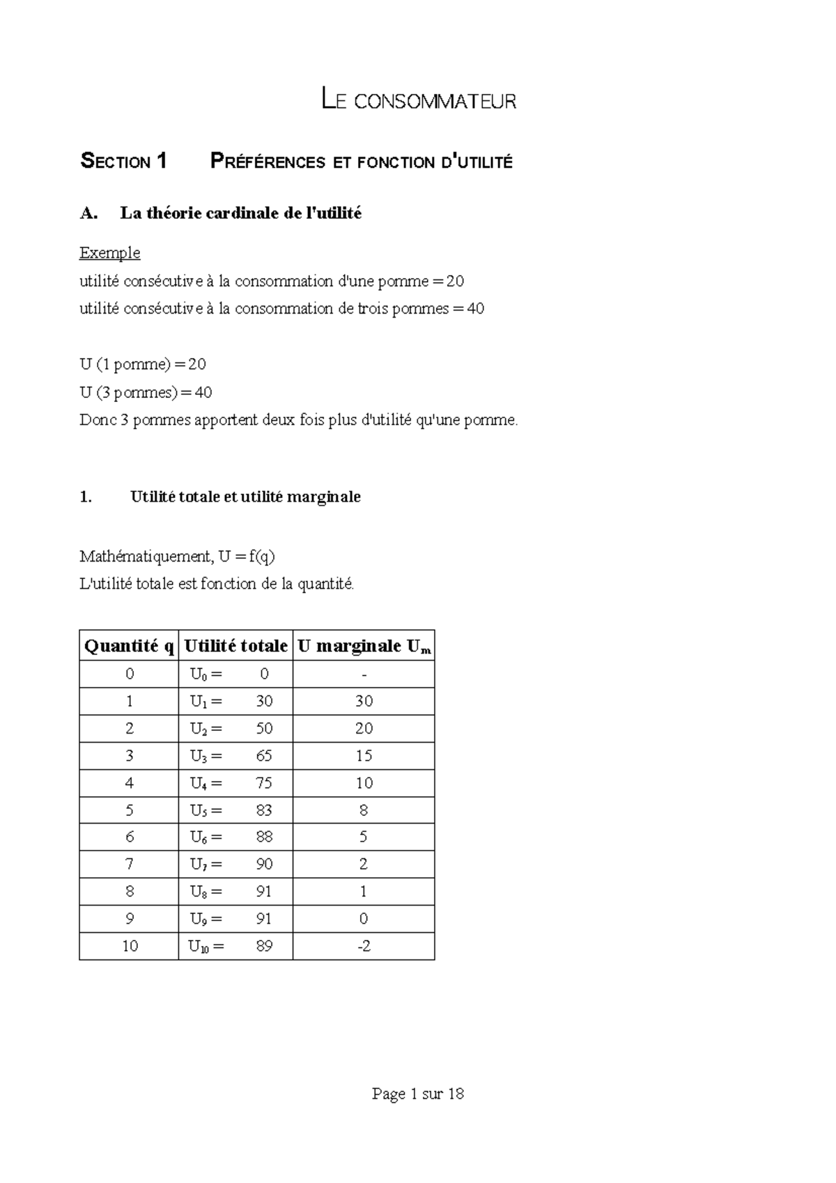 Le consommateur - LE CONSOMMATEUR SECTION 1 PRÉFÉRENCES ET FONCTION D ...