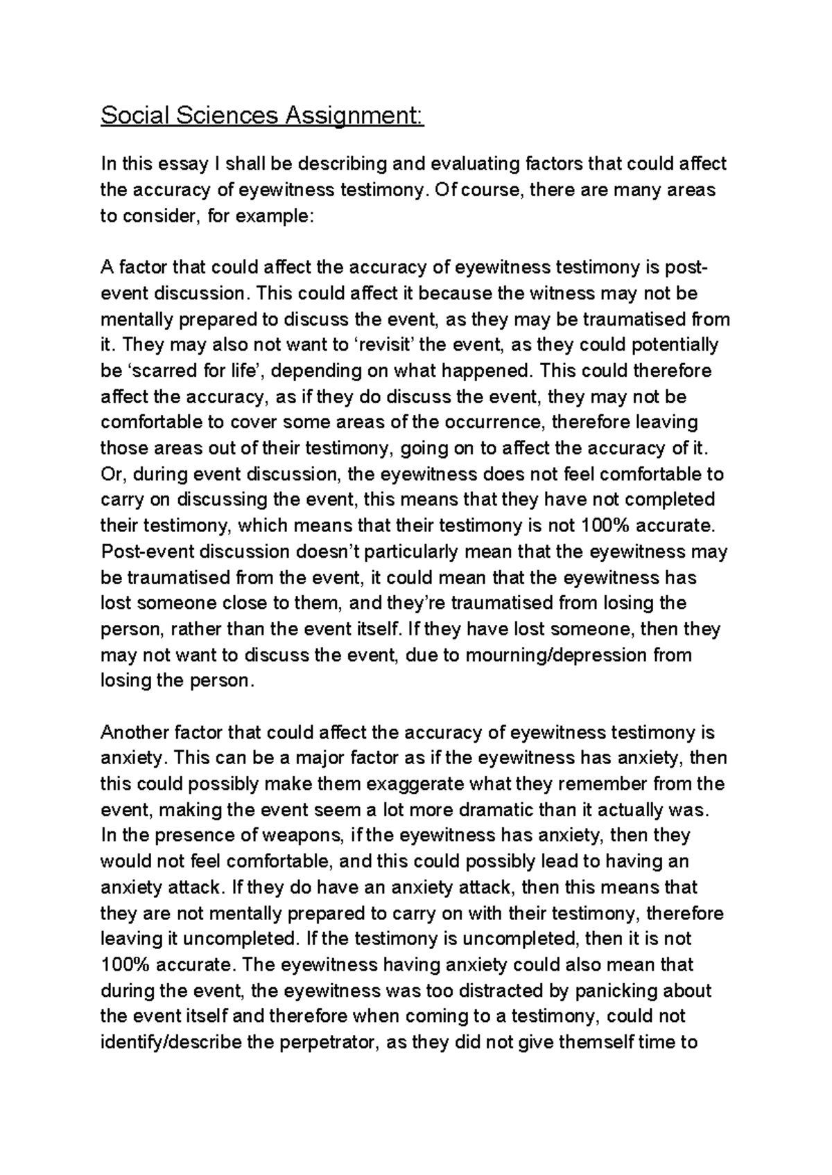 Social Sciences Assignment: - Of course, there are many areas to ...