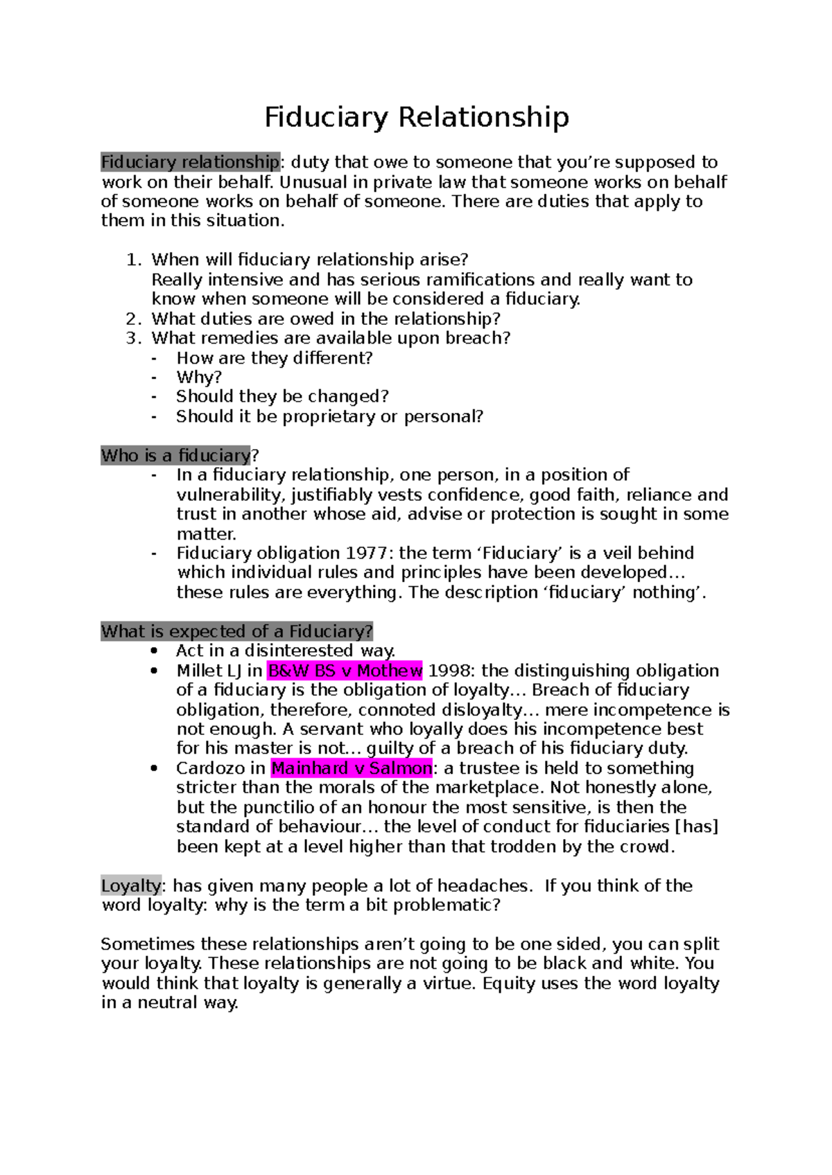 Fiduciary Relationship - Fiduciary Relationship Fiduciary relationship ...