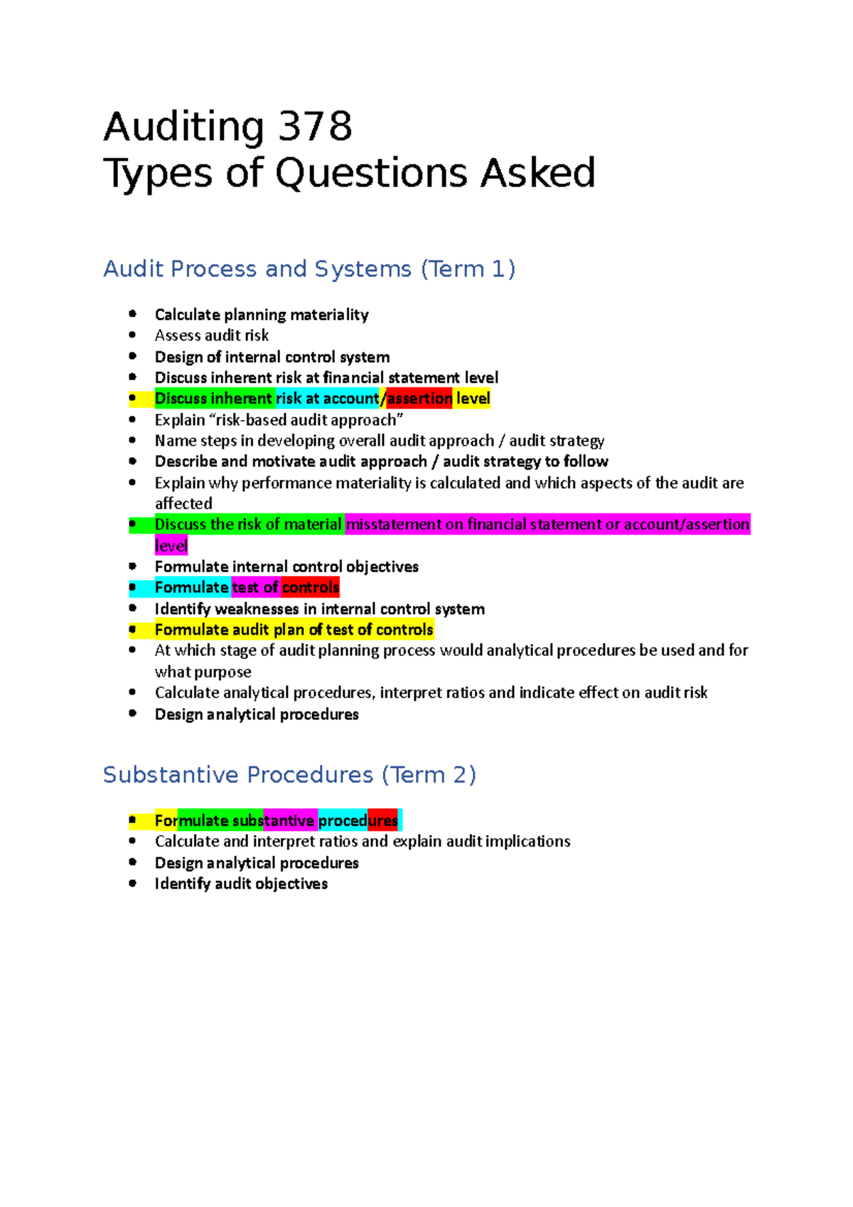 Auditing 378 - Types of Questions Asked - Auditing 378 Types of ...
