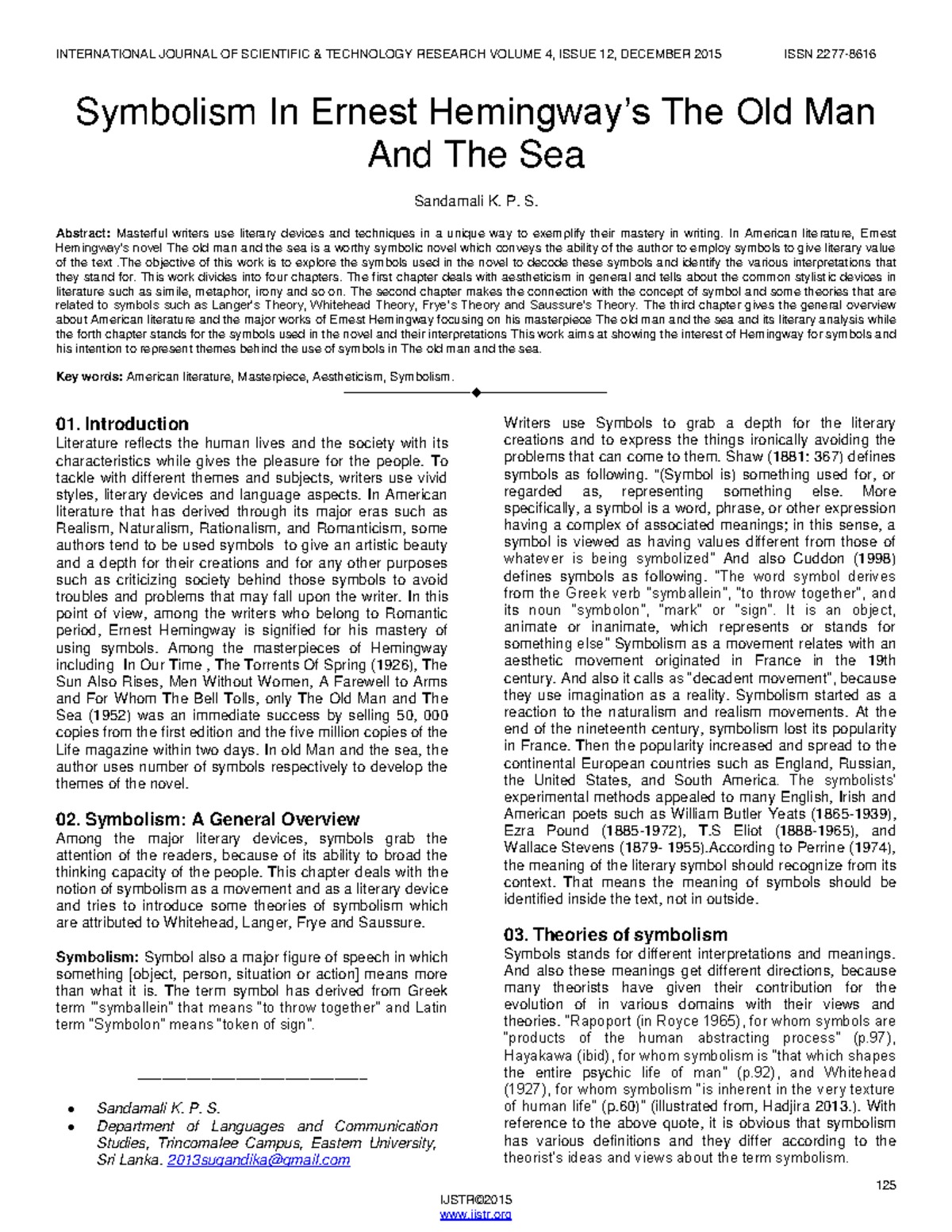 Symbolism In Ernest Hemingways The Old Man And The Sea - 125 IJSTR ...