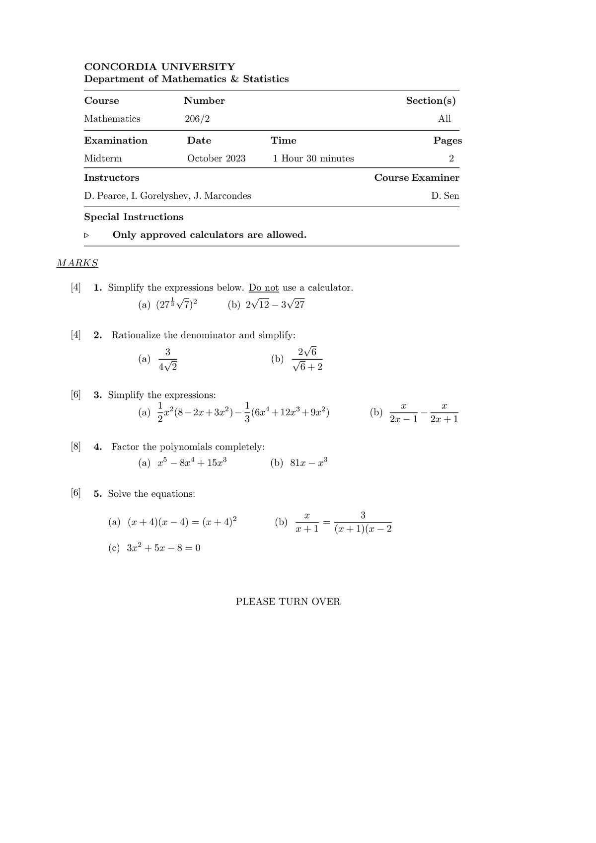 Mid 206 F 23 - CONCORDIA UNIVERSITY Department of Mathematics ...