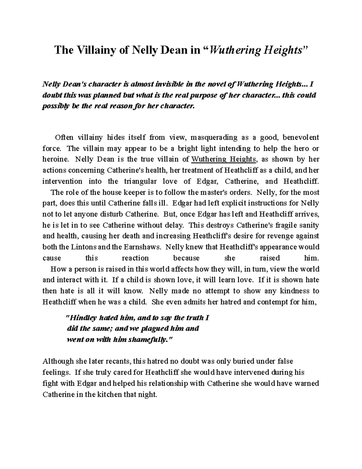 The Villainy of Nelly Dean in Wuthering Heights - The Villainy of Nelly ...