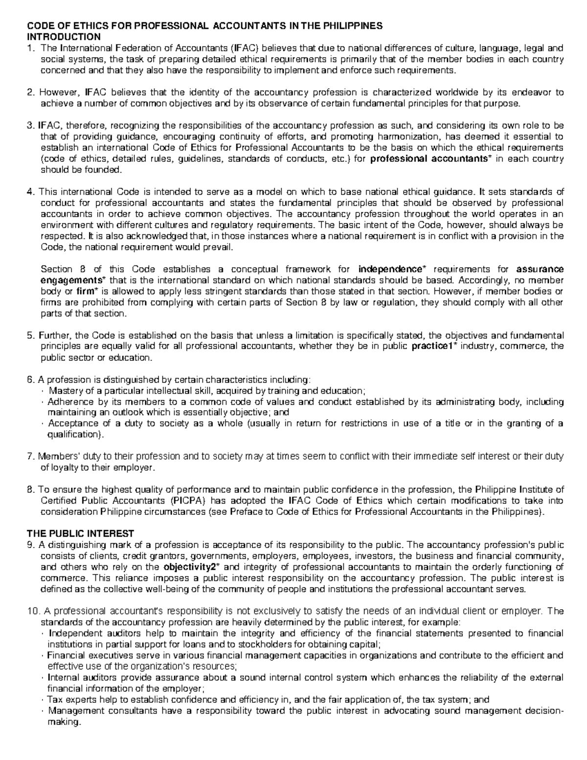 CODE OF Ethics FOR Professional Accountants IN THE Philippines - CODE ...