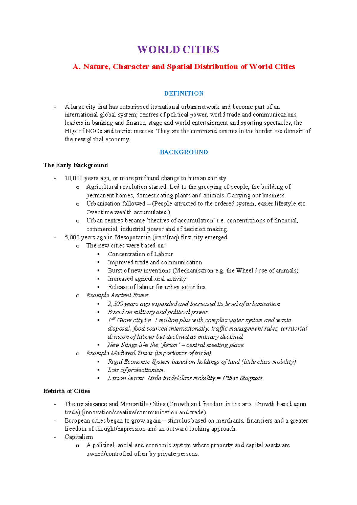 World Cities - WORLD CITIES A. Nature, Character and Spatial ...
