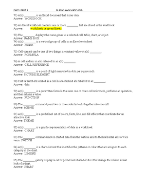 Excel-4 - Exam - EXCEL PART 3 BLANKS AND MATCHING A. moves left one ...