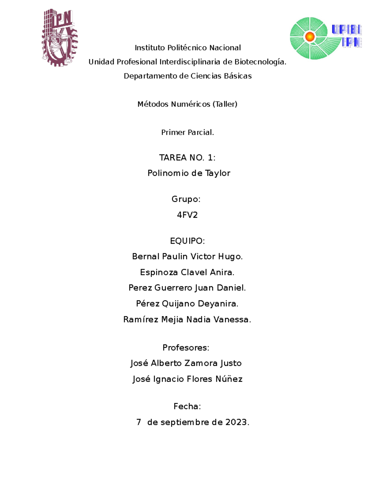 Tarea-Polinomio de Taylor - Instituto Politécnico Nacional Unidad ...