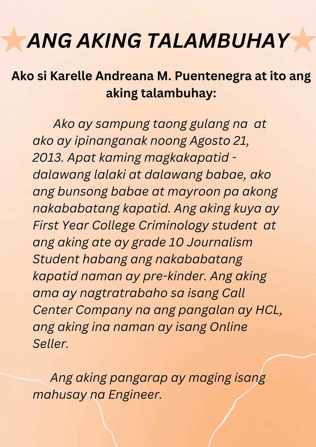 ANG Aking Talambuhay - premium - ANG AKING TALAMBUHAY Ako si Karelle ...