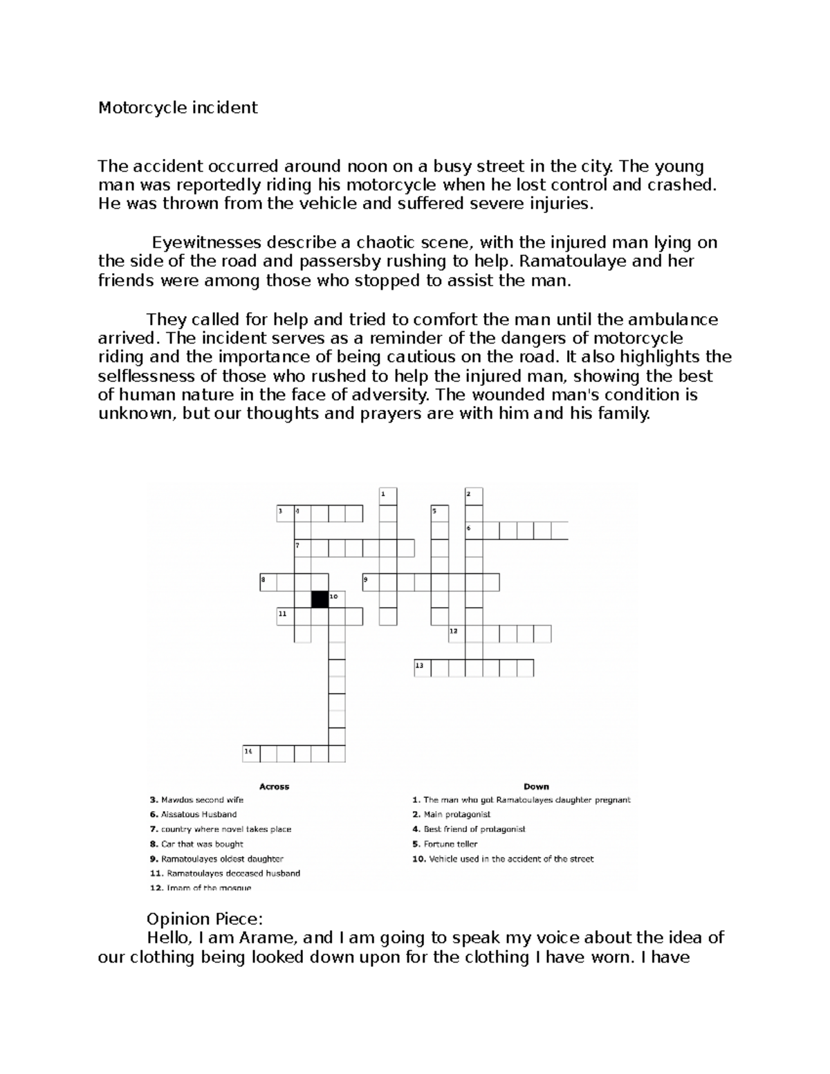 Newspaper - Motorcycle incident The accident occurred around noon on a ...