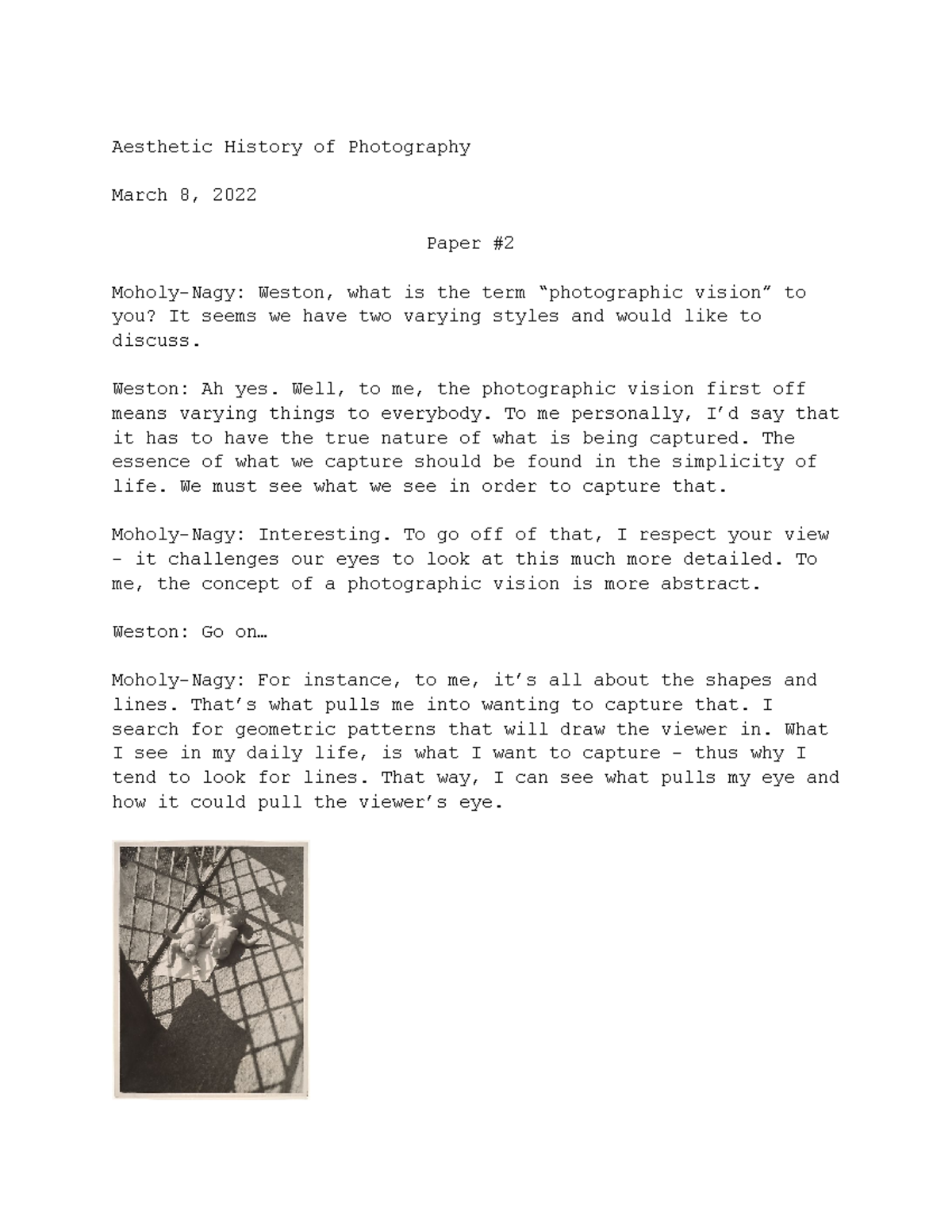 Aesthetic Paper #2 - Second assignment for this class. The prompt is to ...