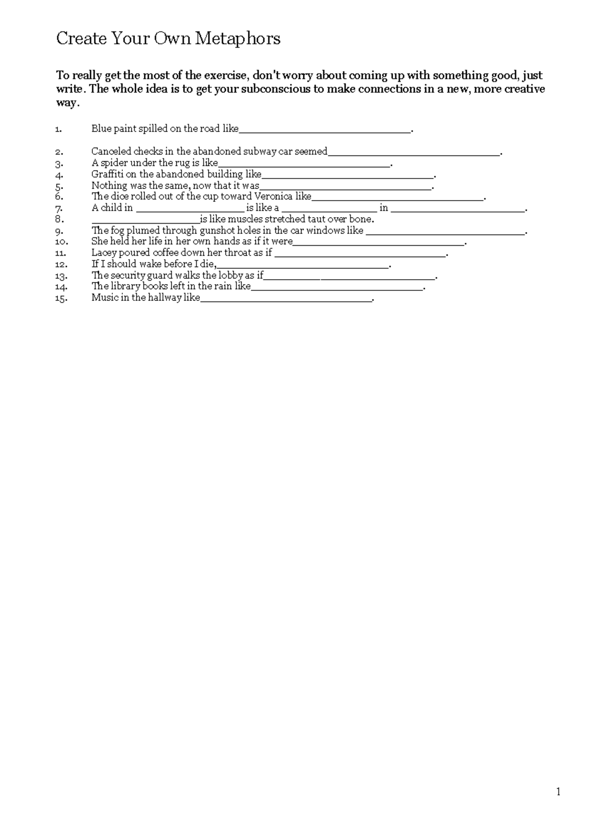 Similes and metaphor exercises - Create Your Own Metaphors To really ...