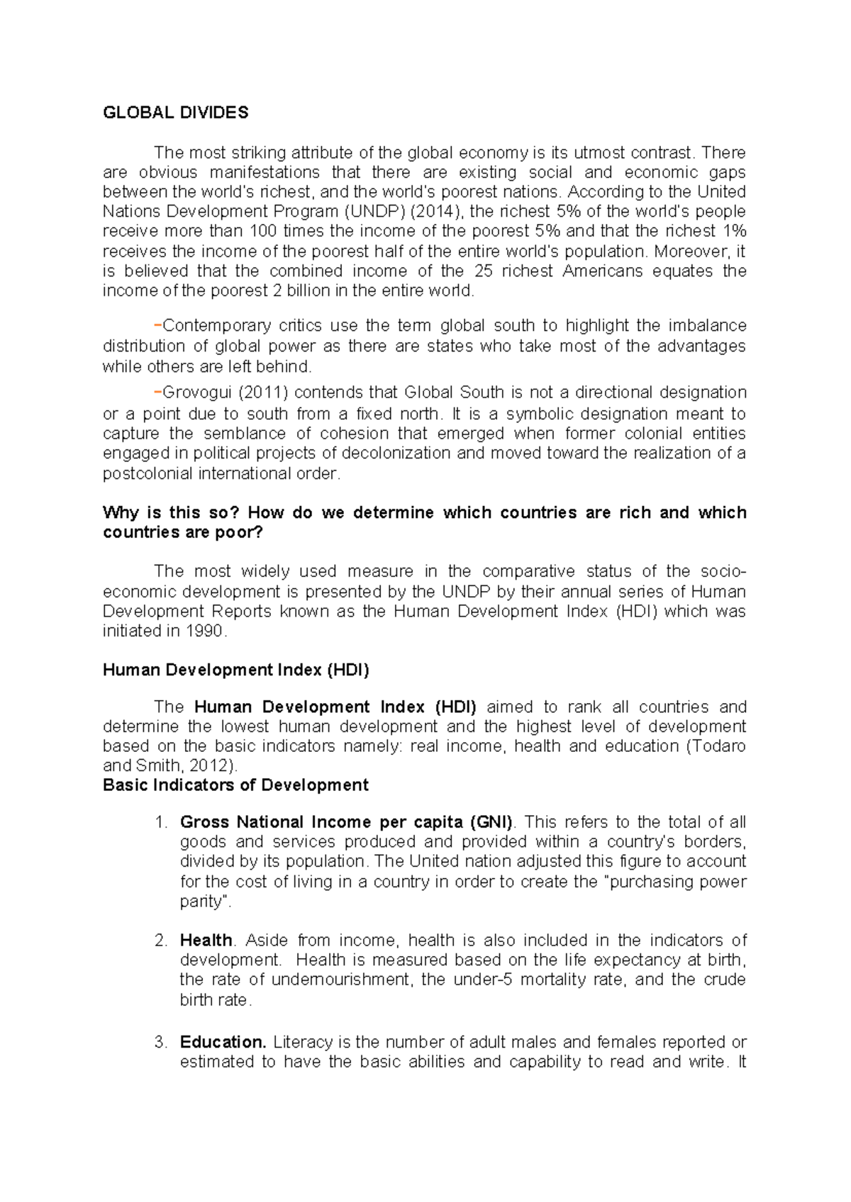 Readings 5 Global Divides - GLOBAL DIVIDES The most striking attribute ...