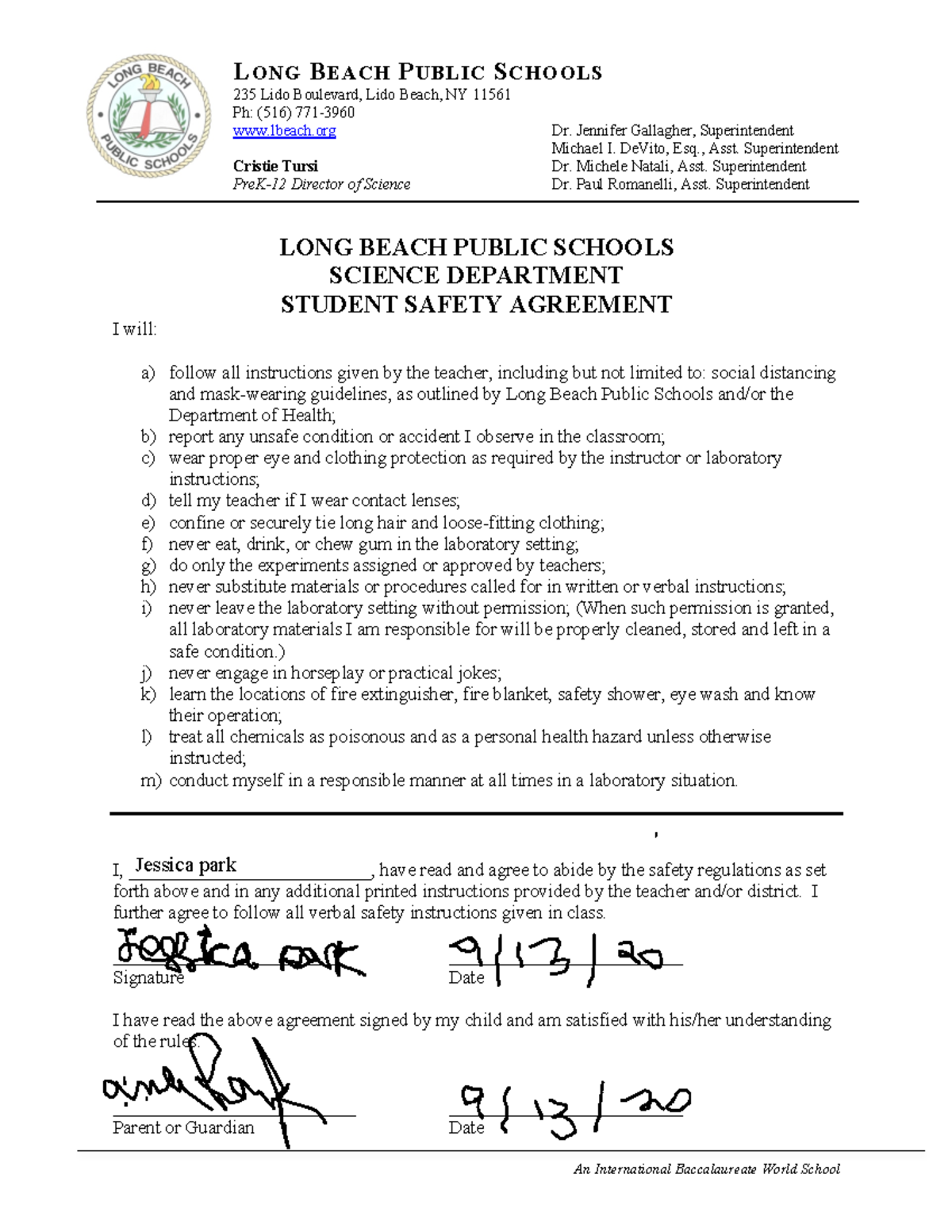 Lab Safety Guidelines - An International Baccalaureate World School L ...