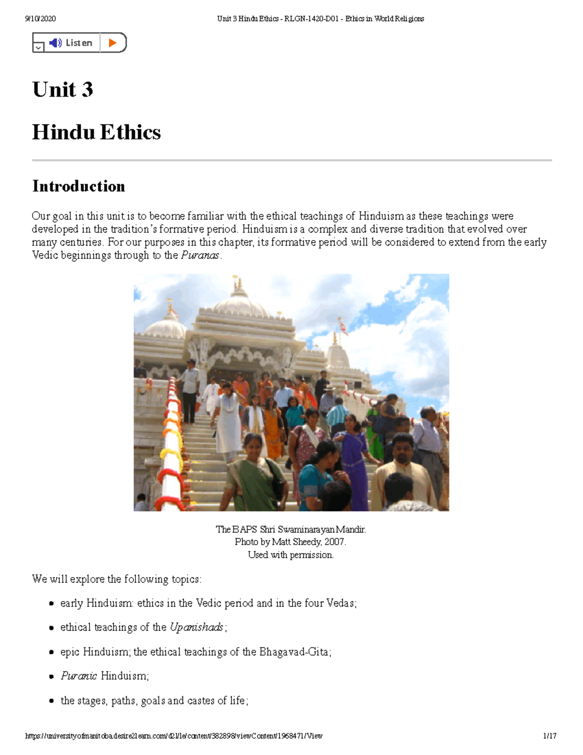 Unit 3 Hindu Ethics - RLGN-1420-D01 - Ethics in World Religions - U 3 H ...