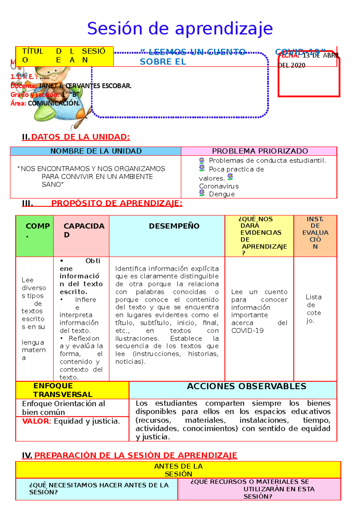 Sesic 393n de aprendizaje leemos un cuento sobre el covid 19 md - I INFORMATIVOS: 1. I. E ...