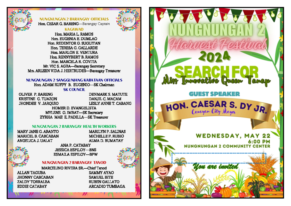 Final Invitation FOR Barangay Fiesta - NUNGNUNGAN 2 BARANGAY OFFICIALS ...