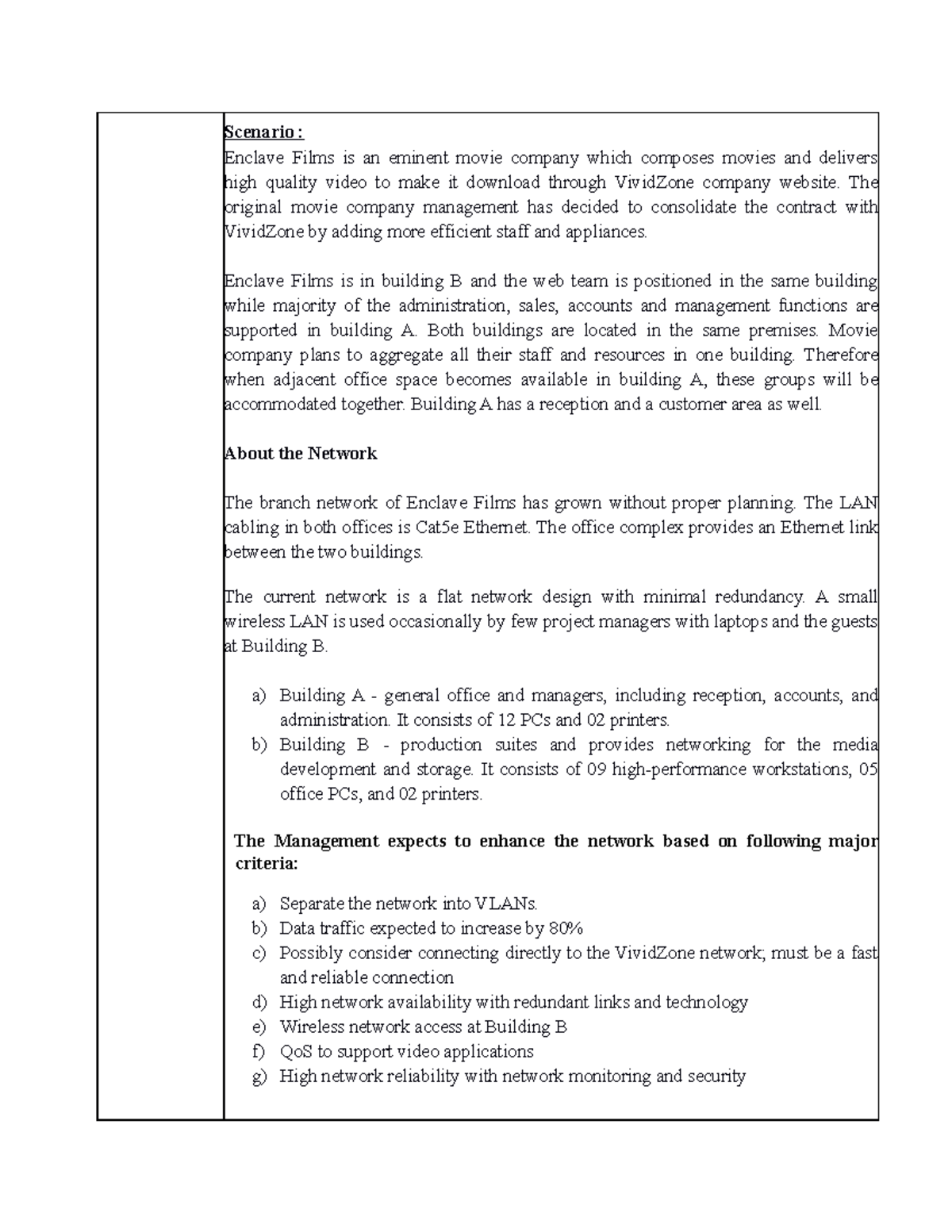 Sample Networking Assignment - Scenario : Enclave Films is an eminent ...