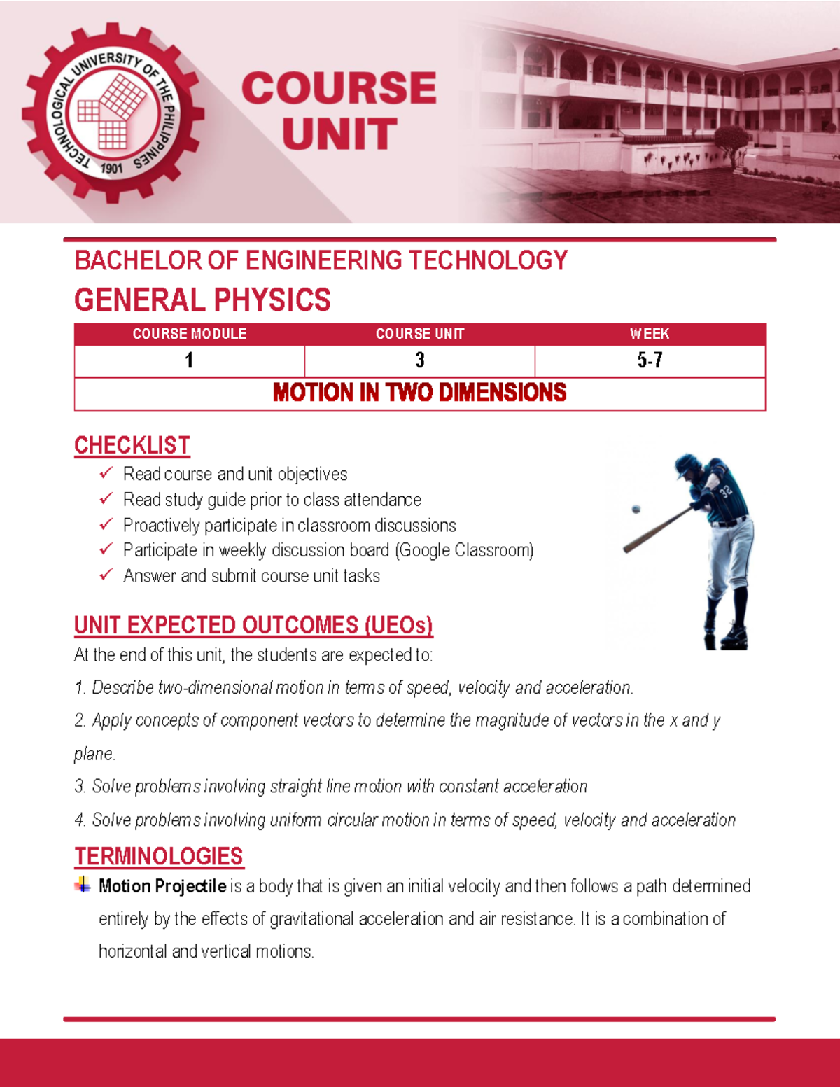 General physics lecture Course module 3 - BACHELOR OF ENGINEERING ...