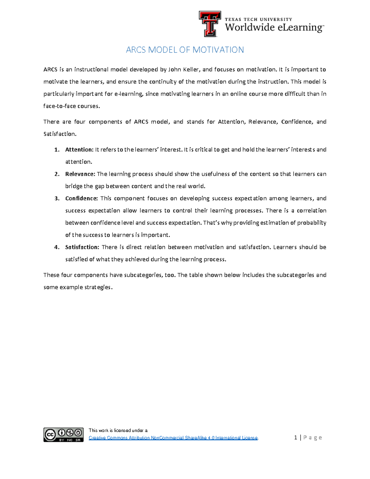 ARCS-Handout-v1.0 - Notes - This work is licensed under a ARCS MODEL OF ...