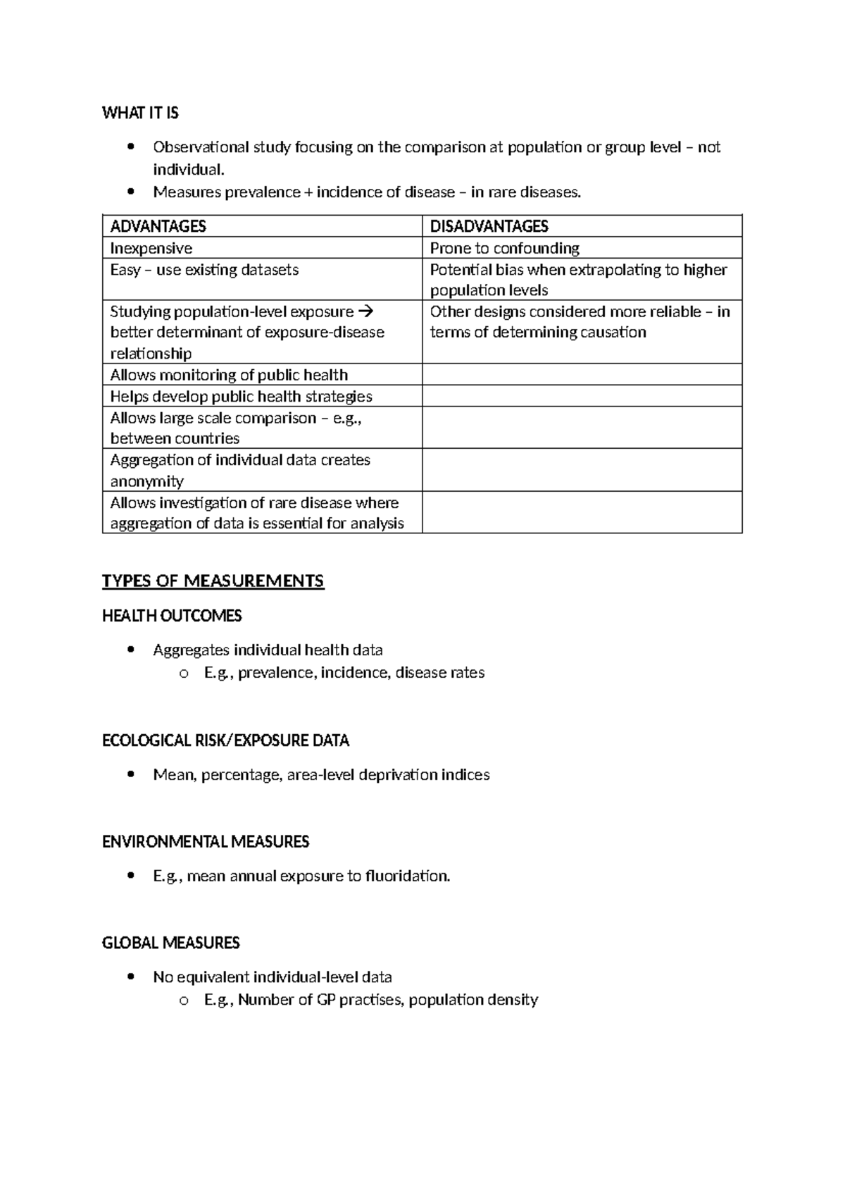 L06 Ecological studies - WHAT IT IS Observational study focusing on the ...