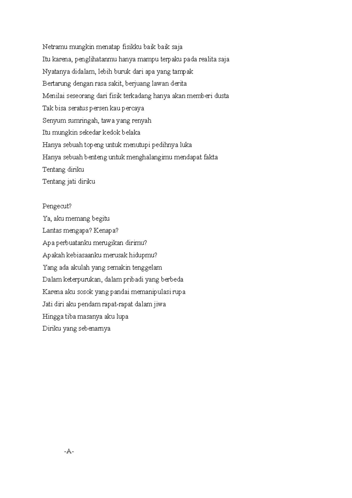 Jati diri - kumpulan beberapa naskah puisi tentang diri cinta dan ...