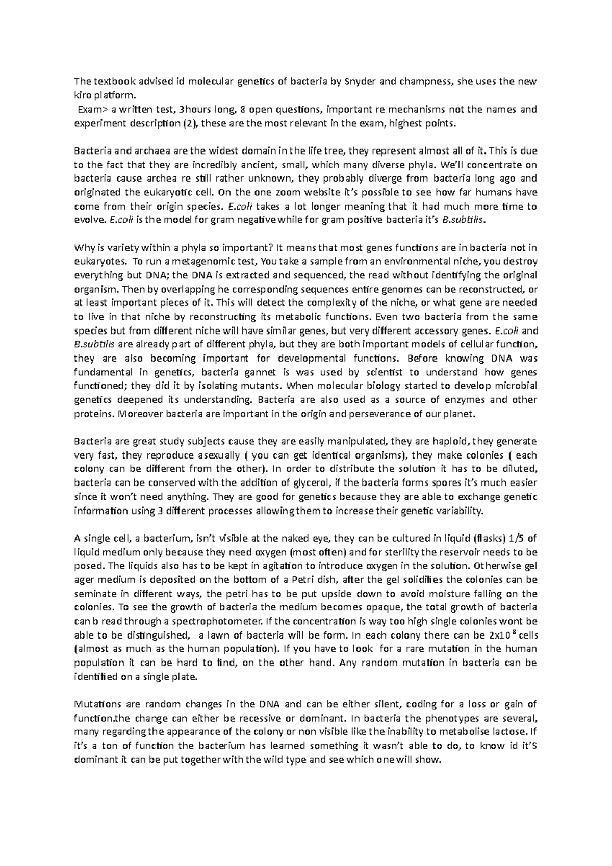 Microbial genetics notes - The textbook advised id molecular genetics ...