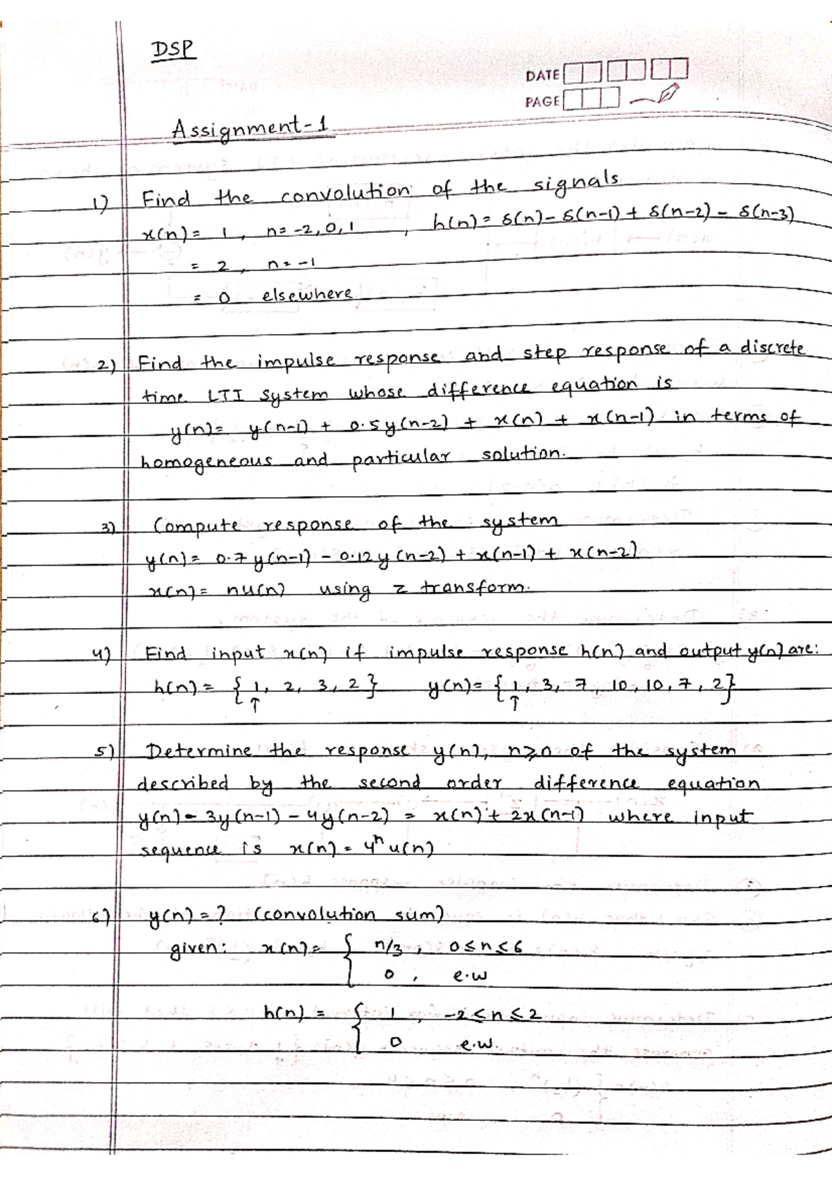DSP Assignment - Digital Signal Processing - Studocu