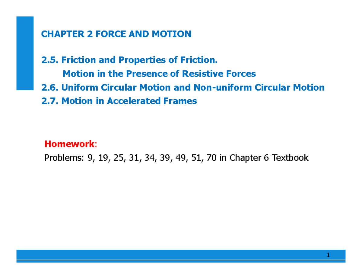 P1 L4 Friction and motions hw4 - CHAPTER 2 FORCE AND MOTION Friction ...