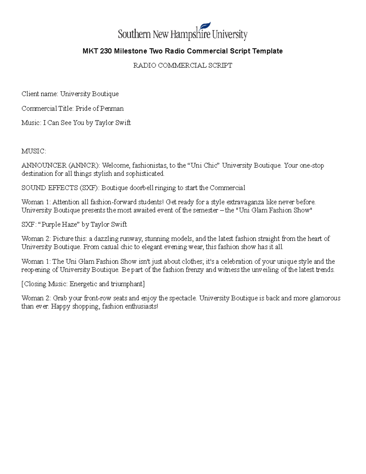 MKT 230 Milestone Two Radio Commerical Script - Your one-stop ...