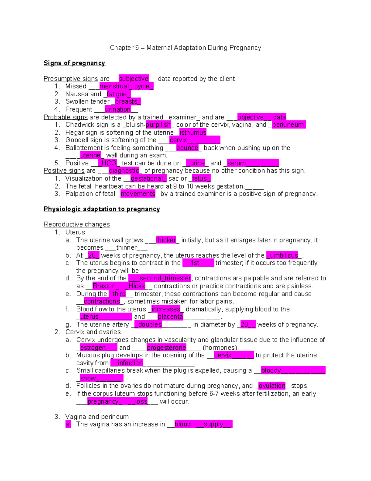 Chapter 6 - Notes - Chapter 6 – Maternal Adaptation During Pregnancy ...