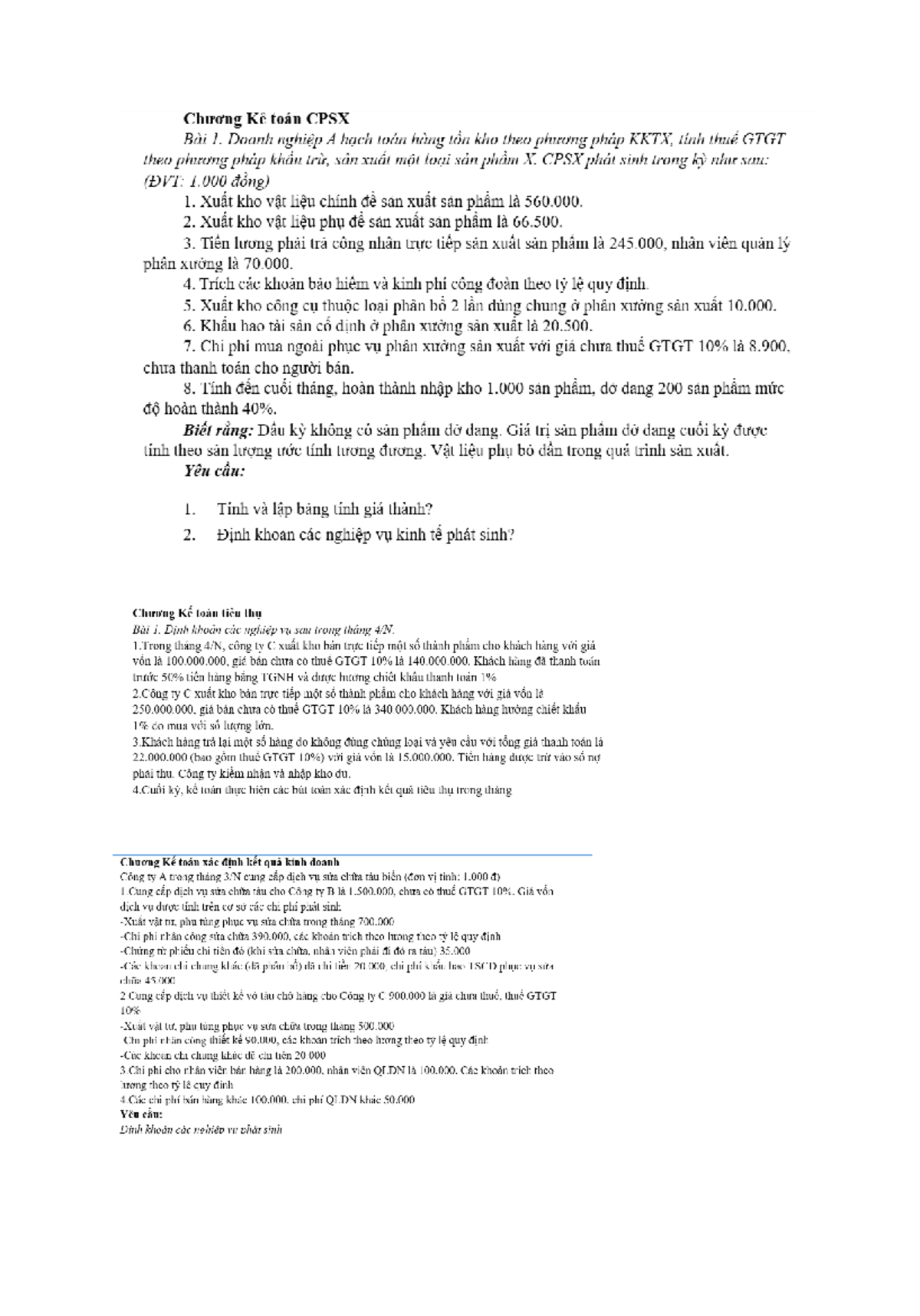 Note KTTC1 - ảnh hưởng loi sai den BCTC - Chwong Kê toán CPSX Bài 1. Doanh nghiep A hach toán ...