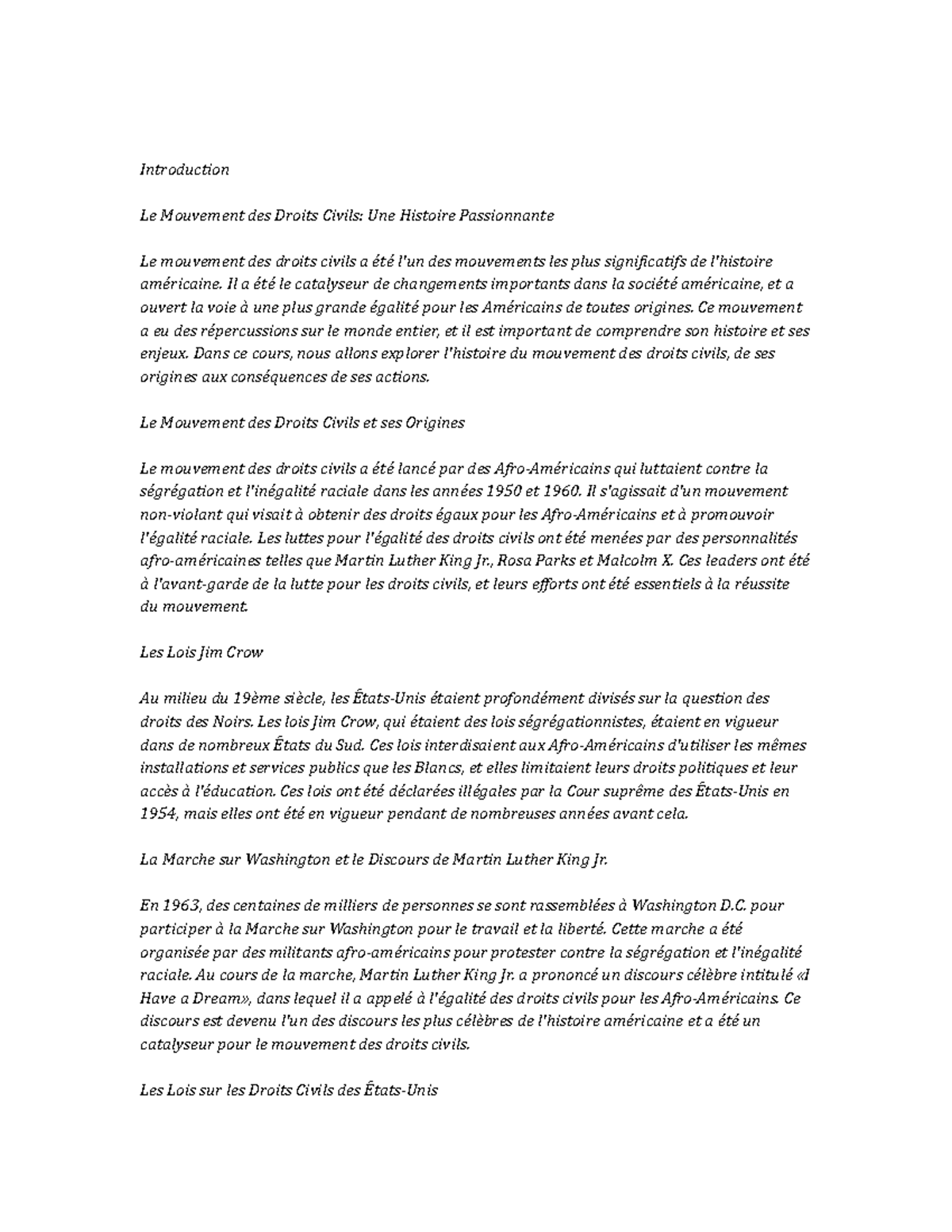 History of the Civil Rights Movement - Introduction Le Mouvement des ...