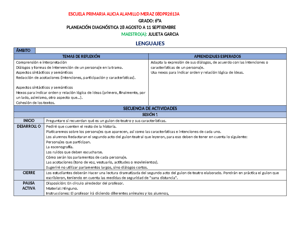1 - PLANEACION DIAGNOSTICA - ####### ESCUELA PRIMARIA ALICIA ALAMILLO ...