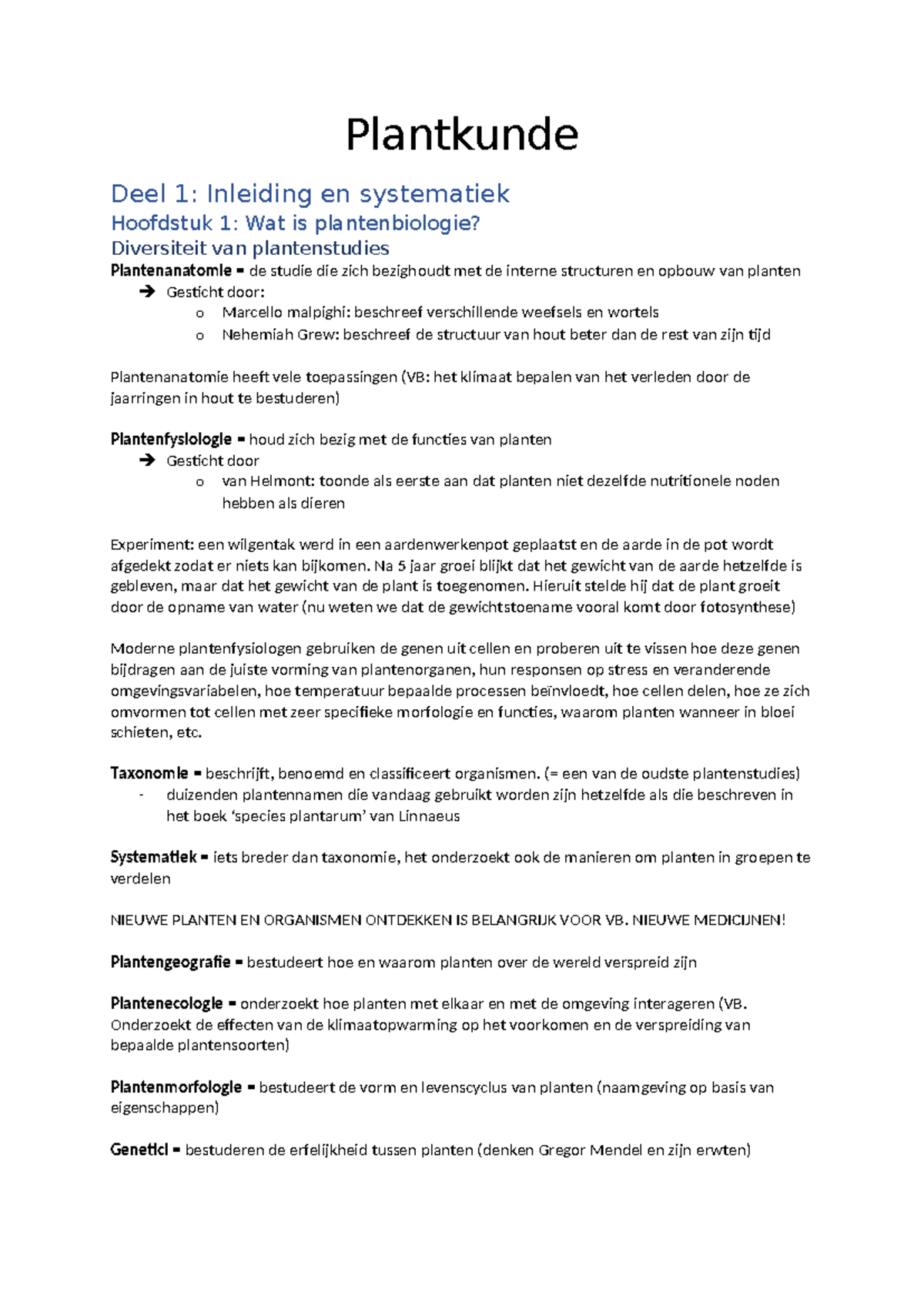 Plantkunde - Samenvatting - Plantkunde Deel 1: Inleiding en systematiek ...