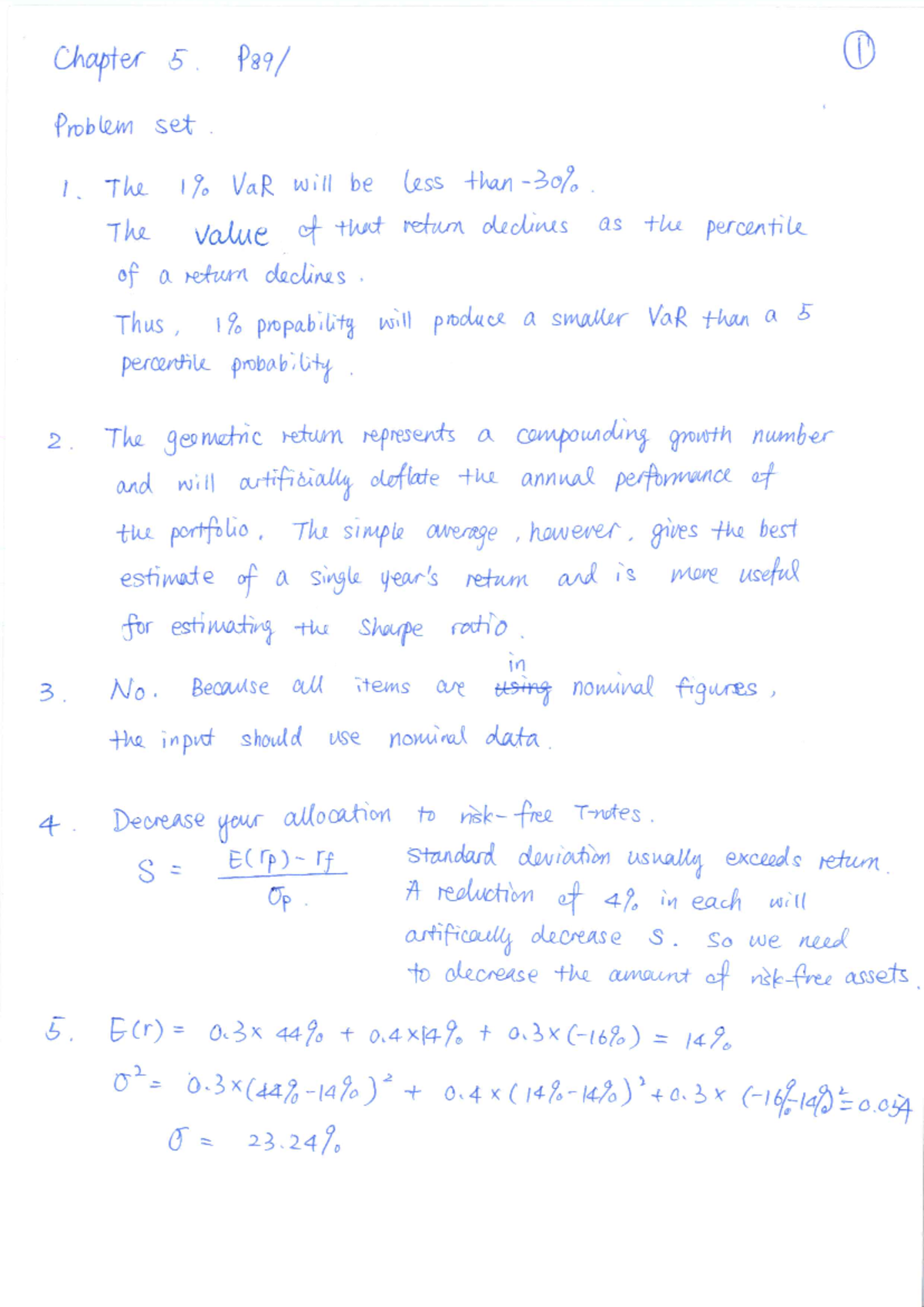 Chapter 5+solution - Chapter 5 1 Problem set 1. The VaR will be less ...
