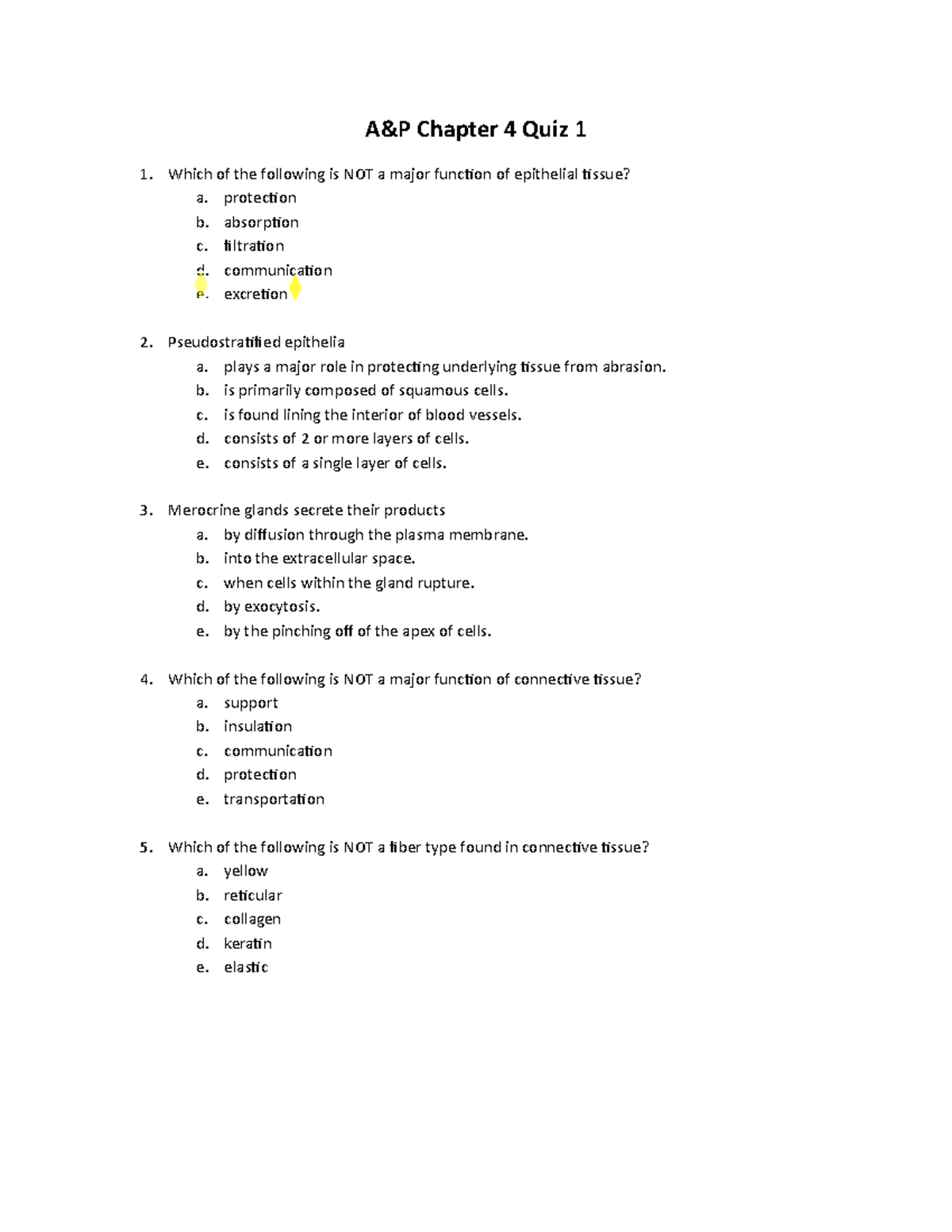 An P Ch4 Quiz 1 - Anatomy and Physiology chapter 4 quiz - HSCI 103 - Studocu