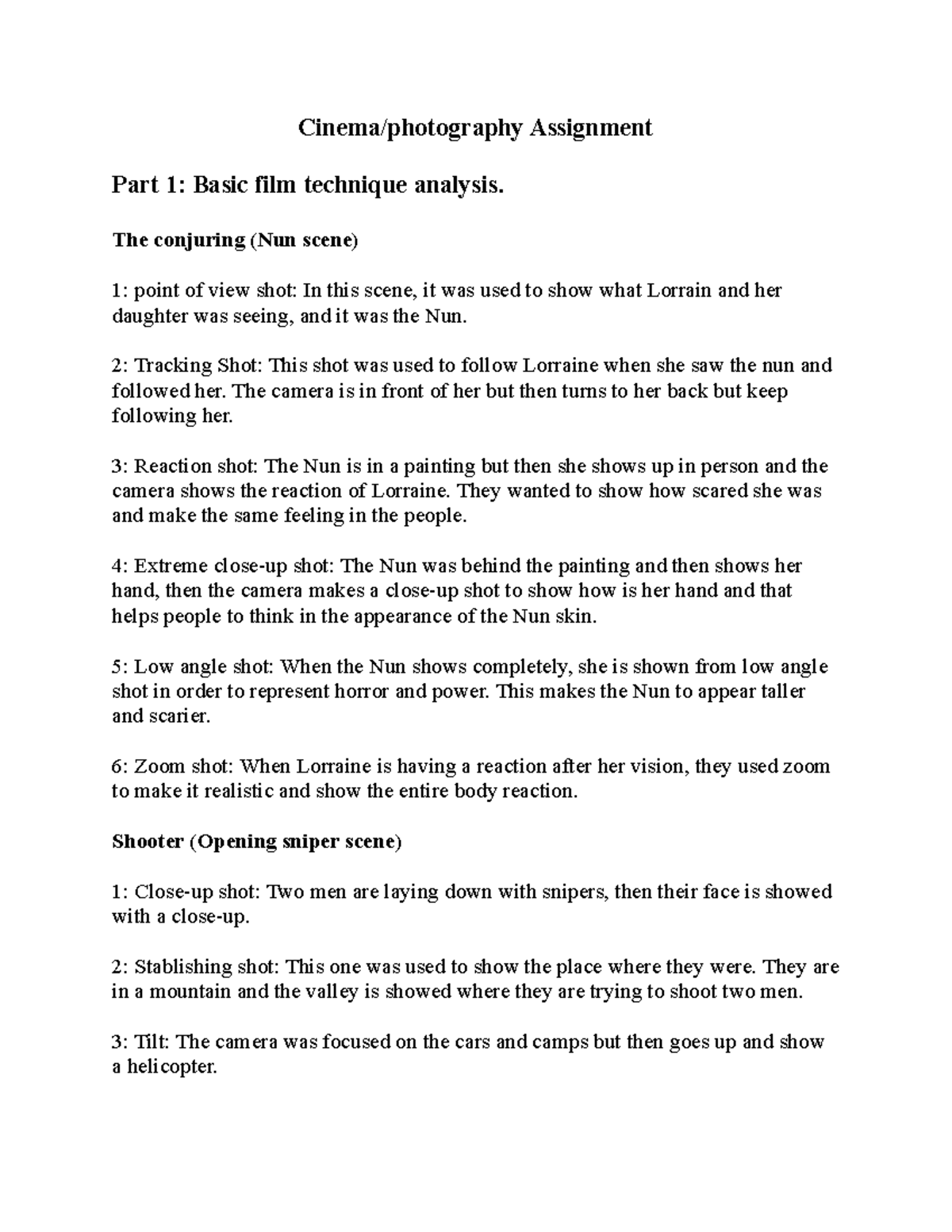 Four part assiment humanities - Cinema/photography Assignment Part 1 ...