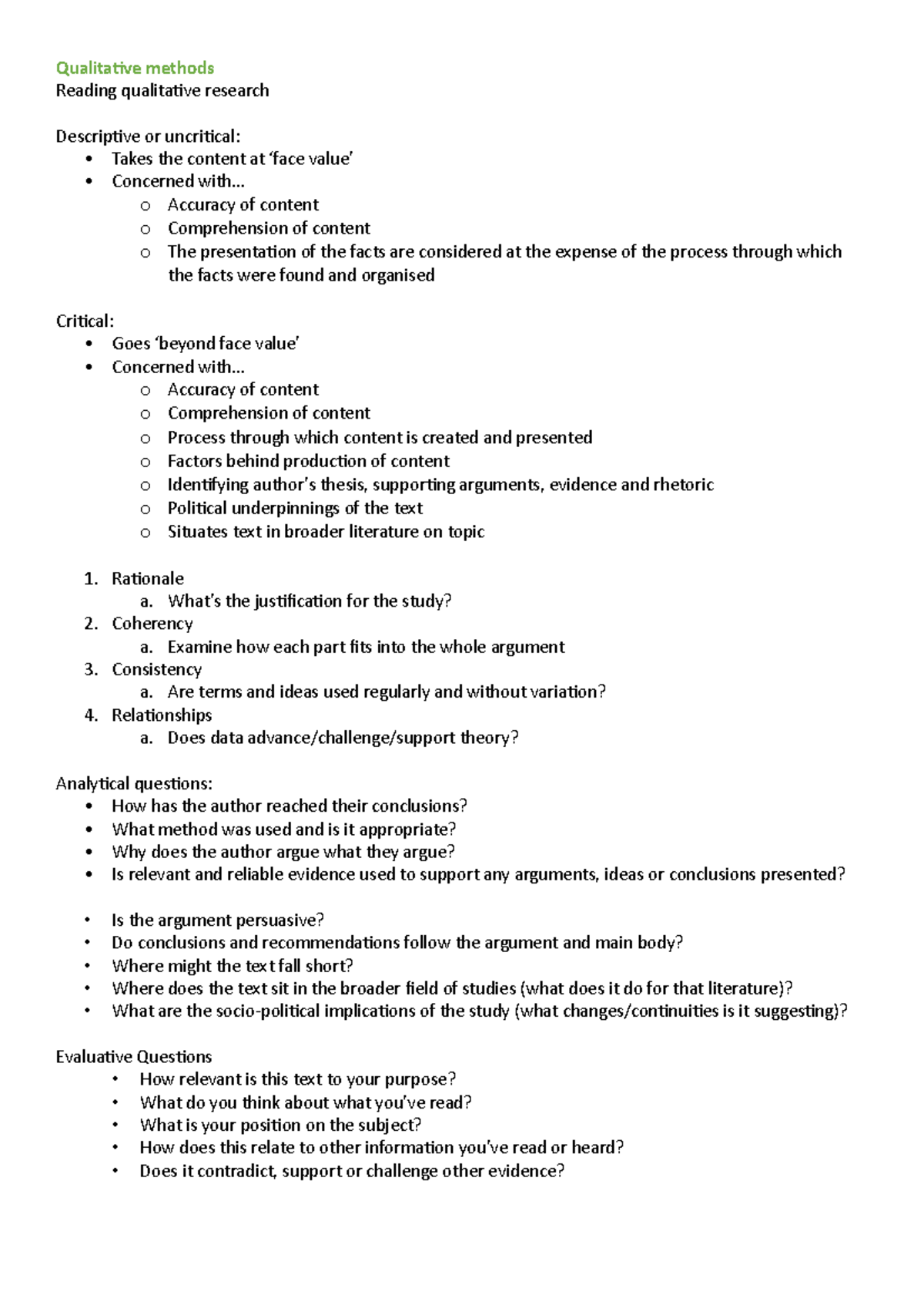 W5 reading qualitative research notes - Qualitative methods Reading ...