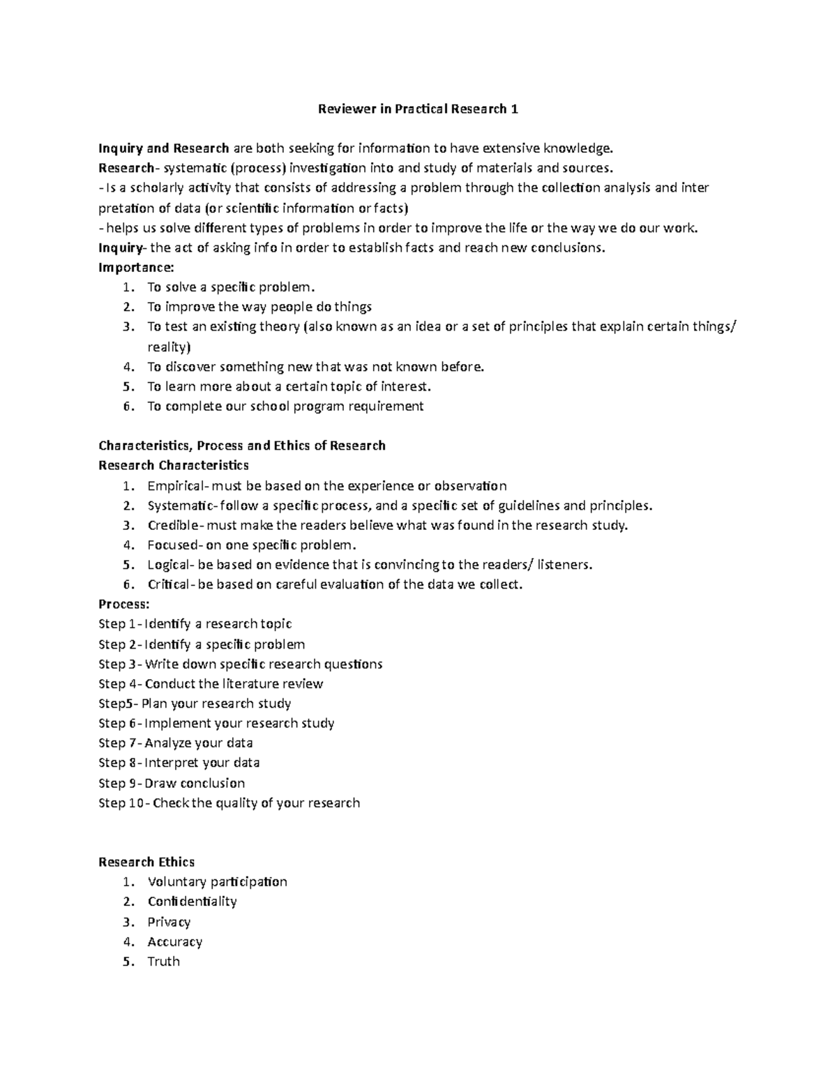 Reviewer in Practical Research 1 - Research- systematic (process ...