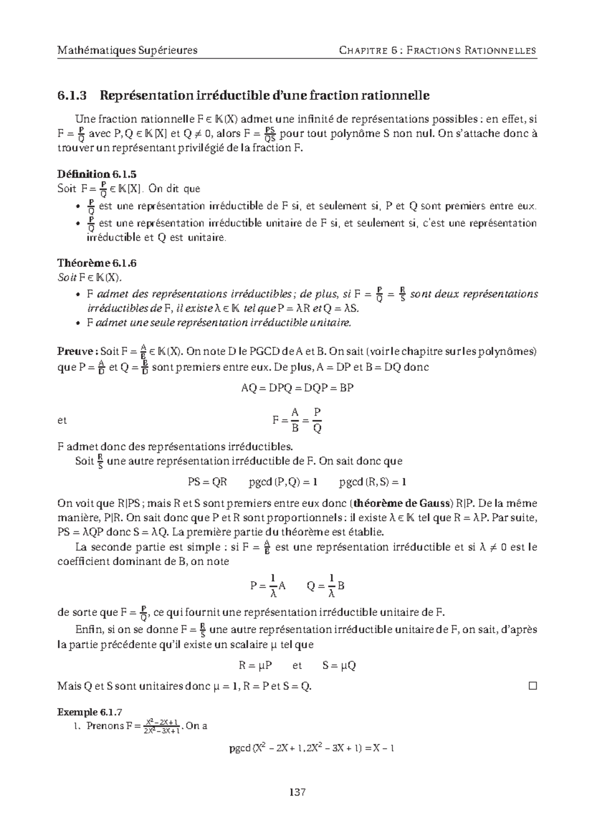 Cours-35-Mathematique - 6.1 Représentation irréductible d’une fraction rationnelle Une fraction ...
